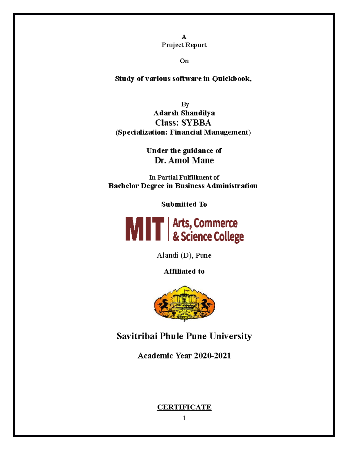 Project Front Pages - A Project Report On Study of various software in ...