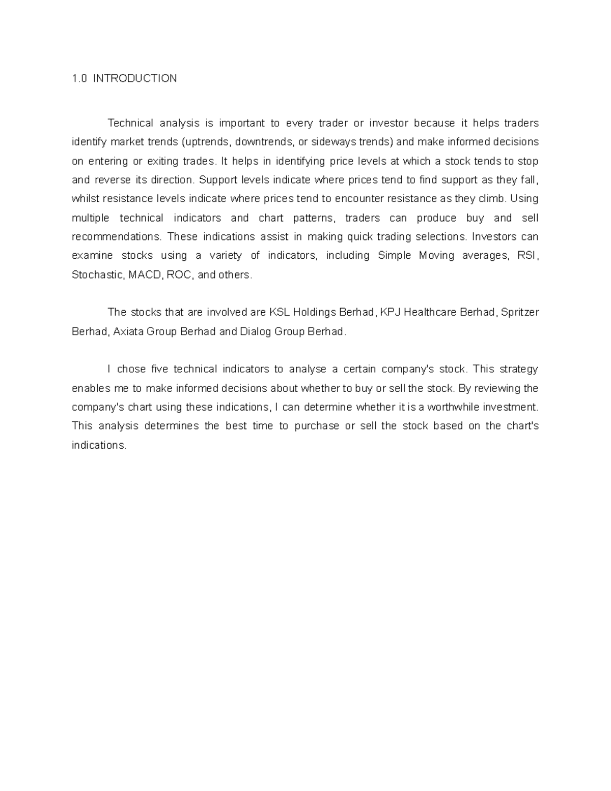 FIN555 Individual COPY - 1 INTRODUCTION Technical analysis is important ...