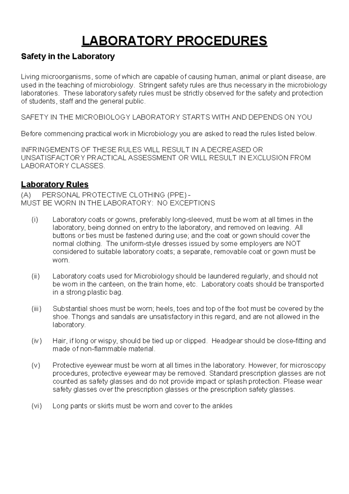 Experiment 1 Laboratory Manual - LABORATORY PROCEDURES Safety in the ...