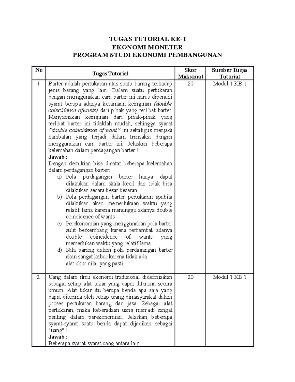 Tugas 1 ekonomi moneter - TUGAS TUTORIAL KE- 1 EKONOMI MONETER PROGRAM STUDI EKONOMI PEMBANGUNAN ...