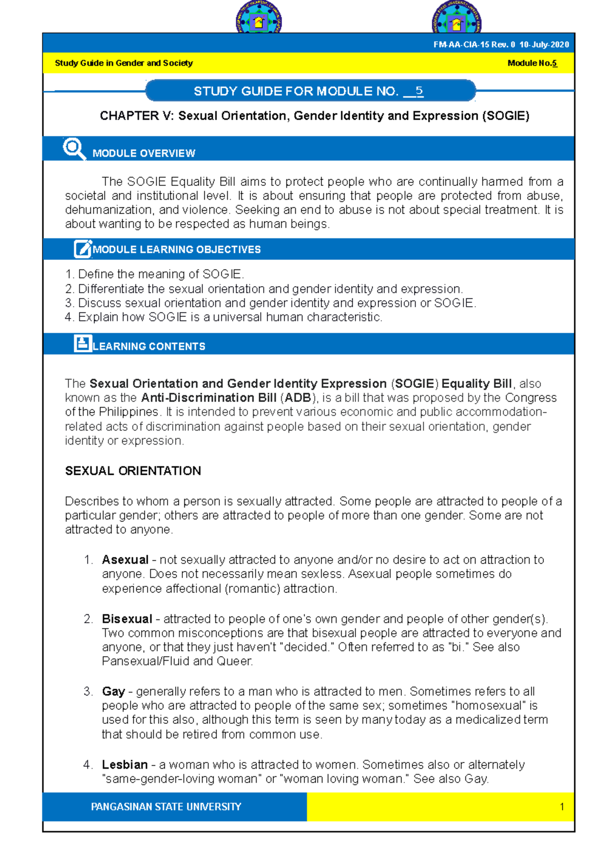 GEE2-Module-5 Sogie - 5 CHAPTER V: Sexual Orientation, Gender Identity ...