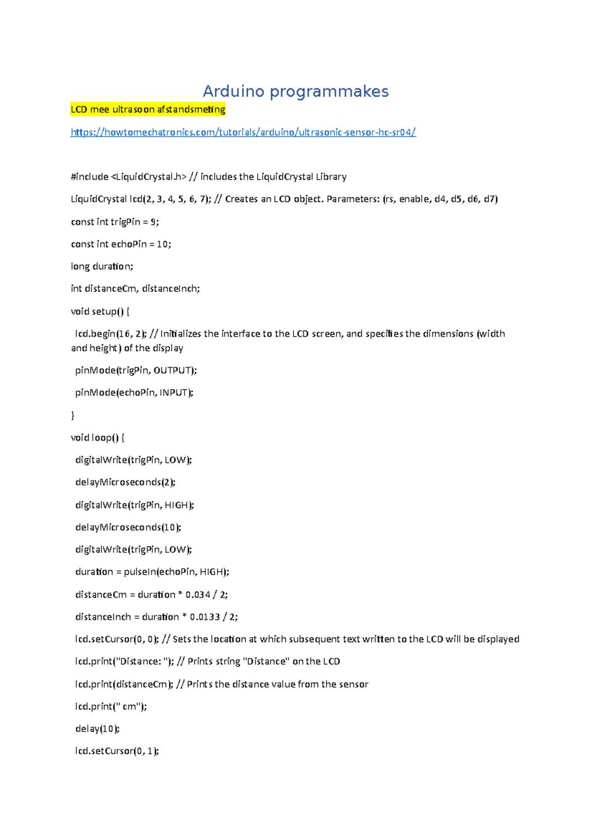 Arduino programmakes - Parameters: (rs, enable, d4, d5, d6, d7) const ...