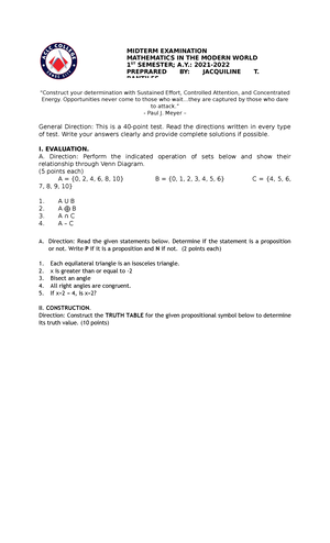 Mathematics IN THE Modern World - MATHEMATICS IN THE MODERN WORLD REVIEWER Q: To make ...
