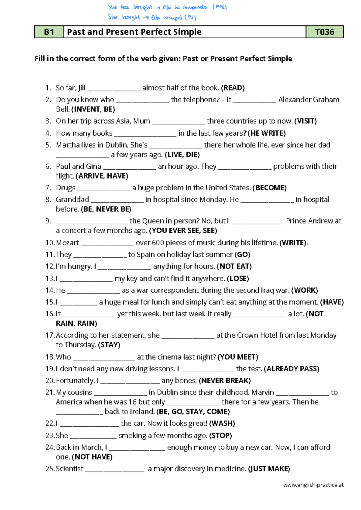 Past simple and present perfect - english-practice B1 Past and Present ...