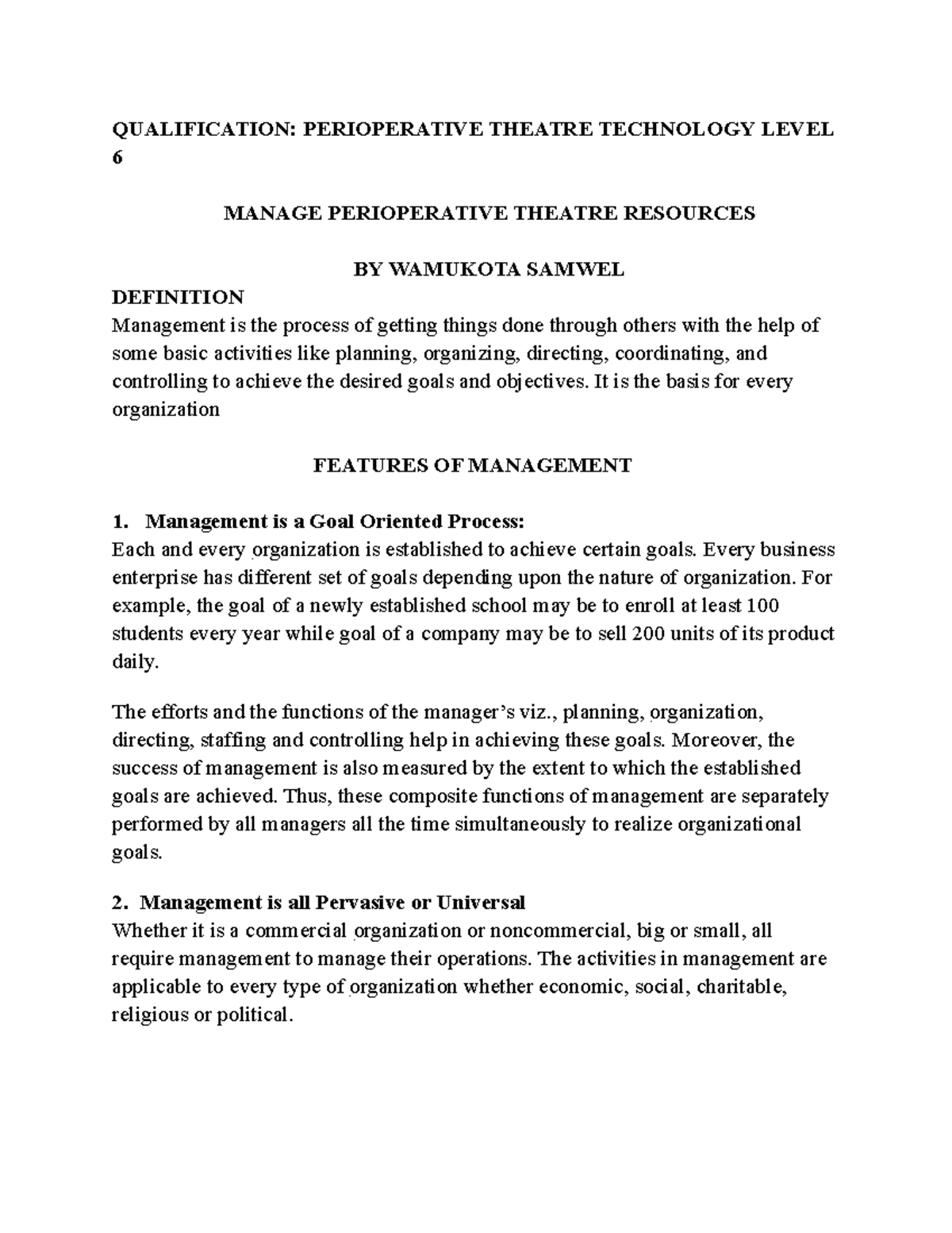 Manage Perioperative Theatre Resources - QUALIFICATION: PERIOPERATIVE ...