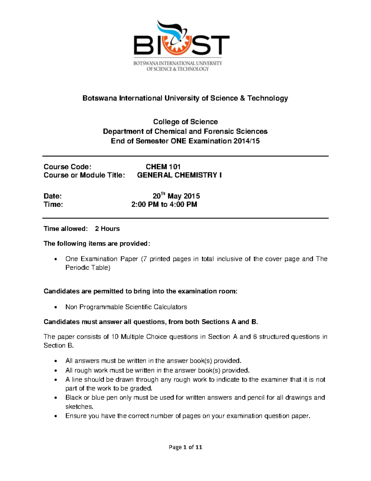 EXAM Solutions 2 - test questions - Botswana International University ...