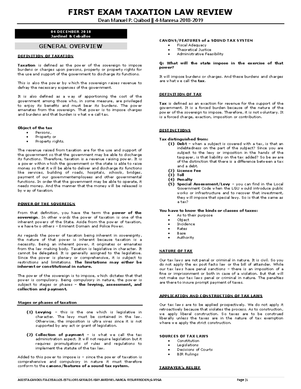 TAX LAW Reviewer - Lecture notes 2 - Dean Manuel P. Quibod || 4-Manresa ...