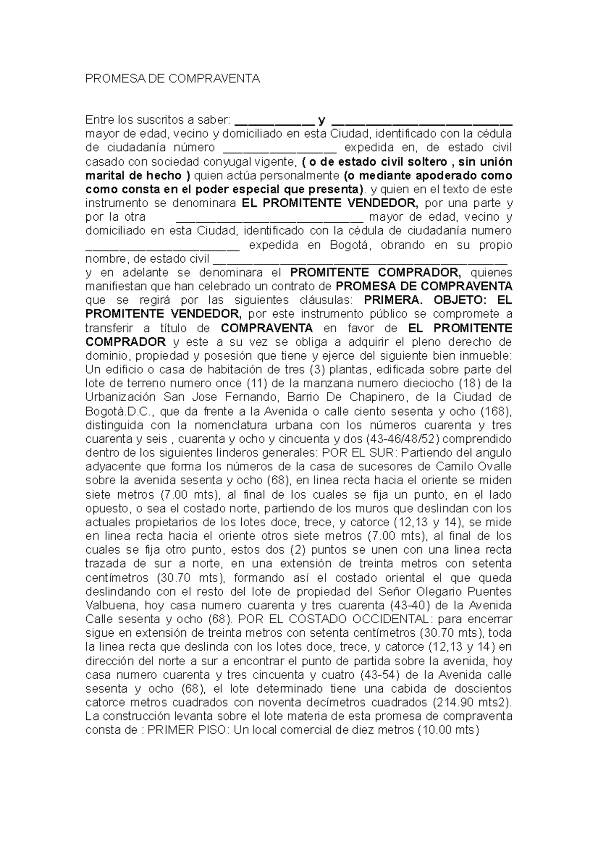 Promesacompraventa - FEWFW - PROMESA DE COMPRAVENTA Entre los suscritos ...