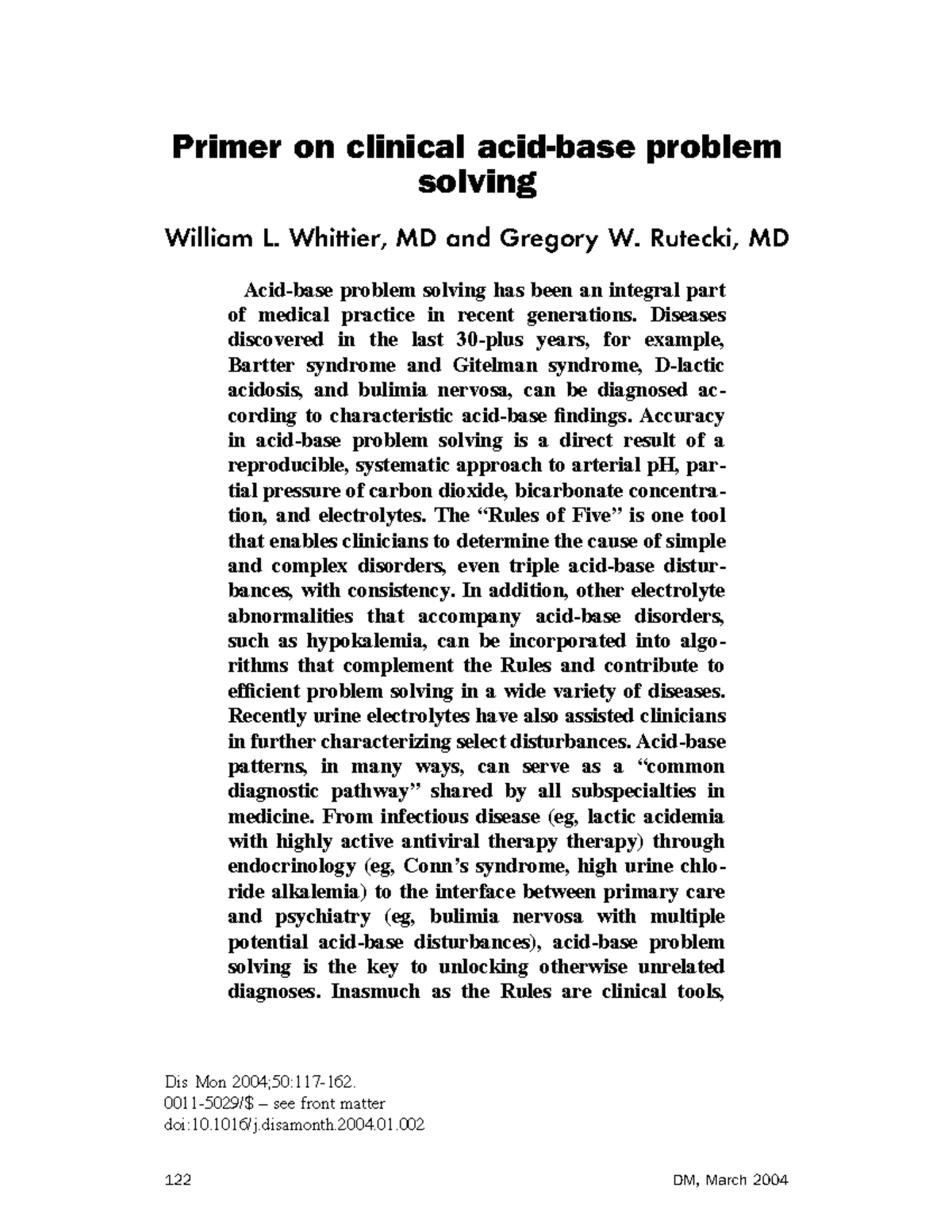 Primer on Clinical Acid-Base Problem Solving - Dis AMon 2005 - Primer on clinical acid-base ...
