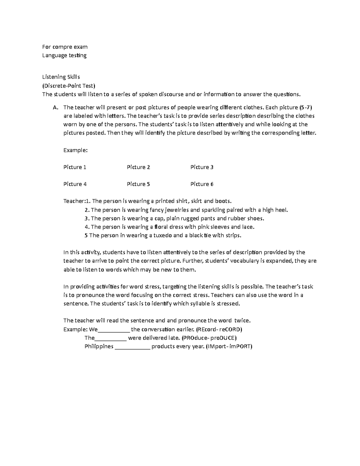 Compre - For compre exam Language testing Listening Skills (Discrete ...