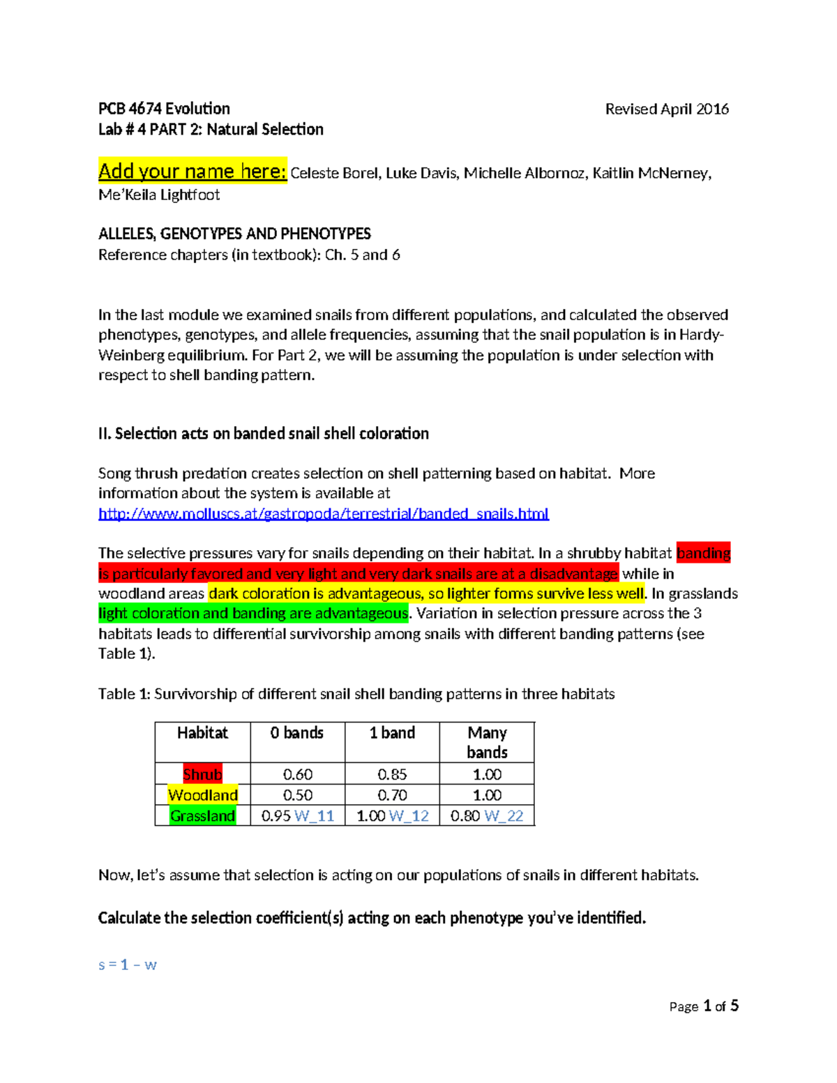 Lab 4-Alleles Genotypes Phenotypes online Part 2 1 - PCB 4674 Evolution ...