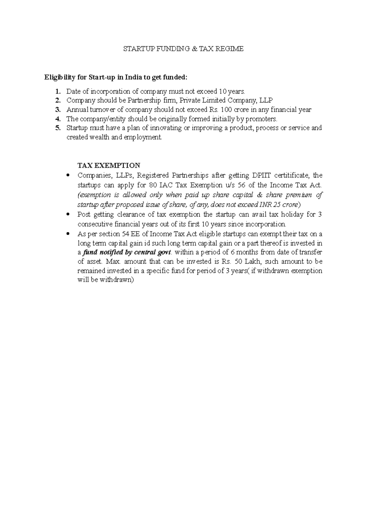 Startup Funding& Tax - diary - STARTUP FUNDING & TAX REGIME Eligibility ...
