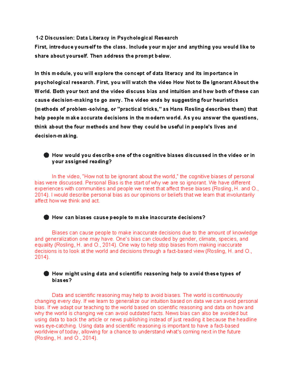 PSY-222 Research Methods 1-2 Discussion Data Literacy in Psychological Research - 1-2 Discussion ...