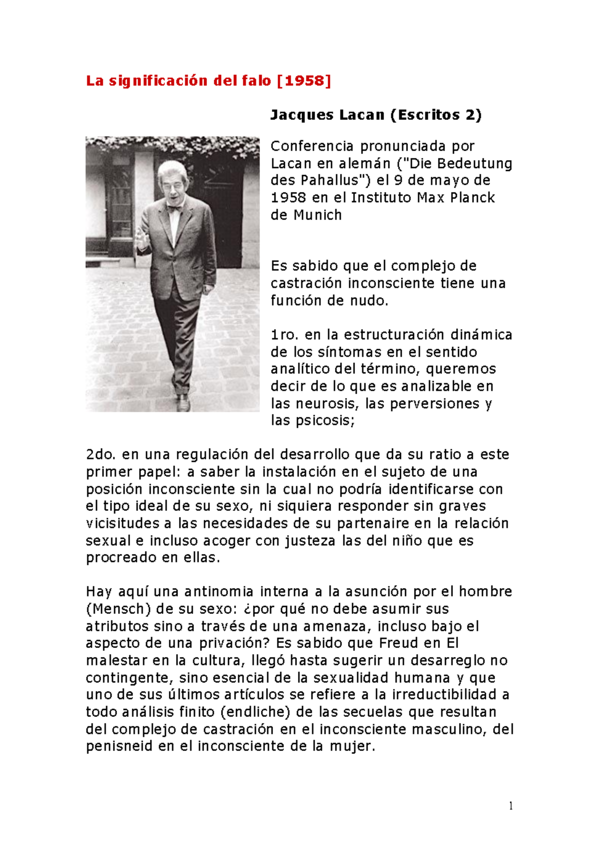 Lacan - La significación del falo - La significación del falo [1958 ...