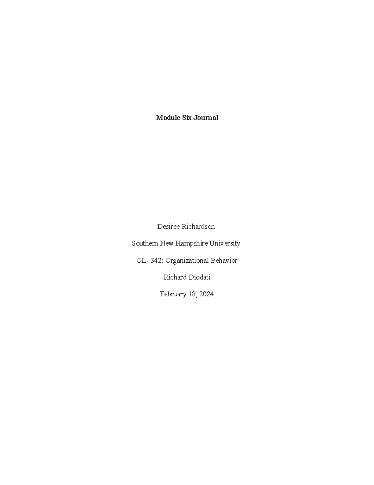 Module Six Journal - Module Six Journal Desiree Richardson Southern New ...