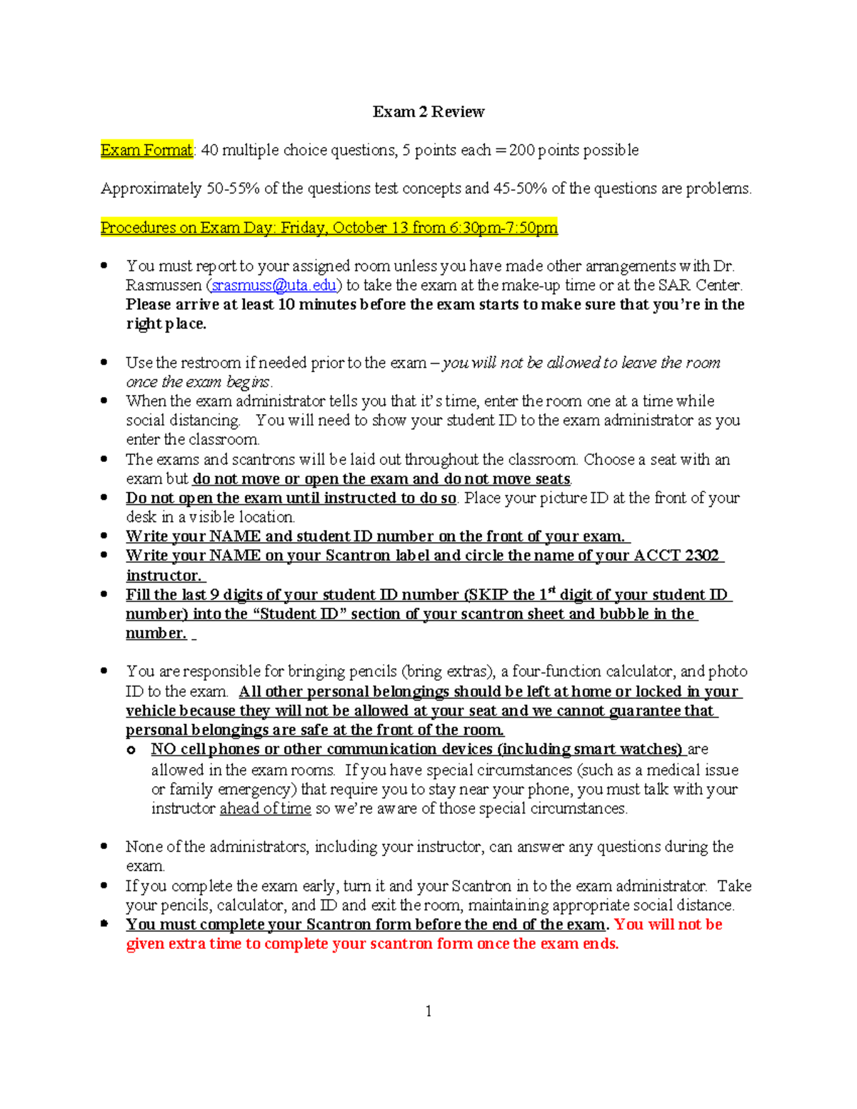 Exam 2 Review Fall 2023 - Exam 2 Review Exam Format: 40 multiple choice ...