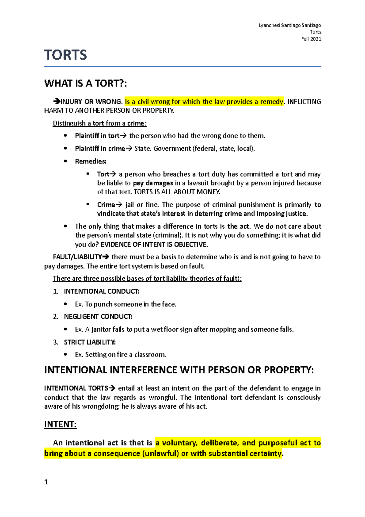 Torts Outline santiagolyanchesi-Lyanchesi’s Mac Book Air - Torts Fall ...