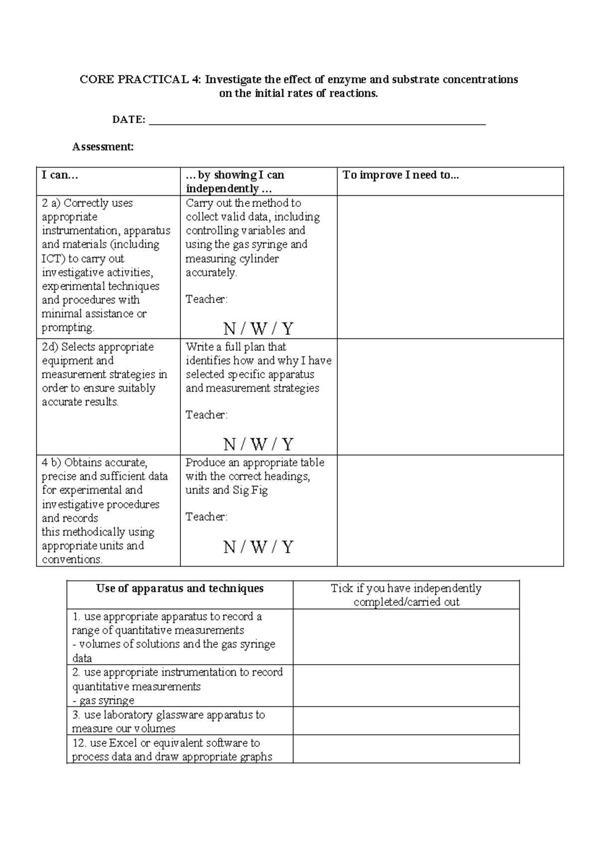 CP4 Cover sheet - Questions - CORE PRACTICAL 4: Investigate the effect ...