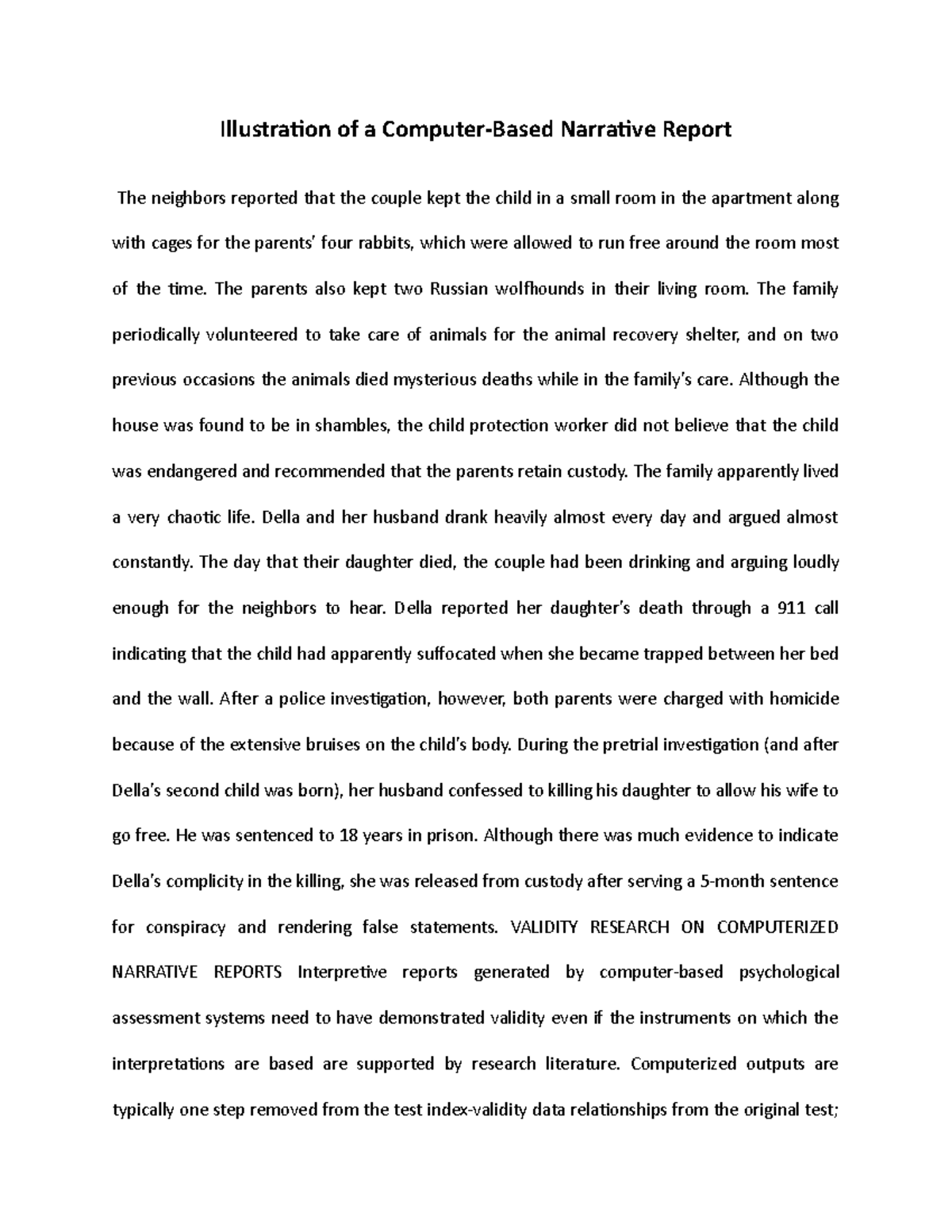 Illustration of a Computer-Based Narrative Report - The parents also ...