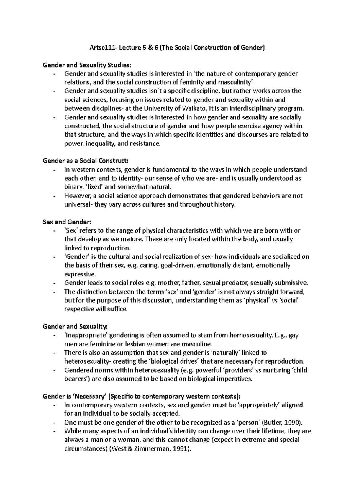 Lecture 5 & 6 (Social construction of gender) - Lecture 5 6 (The Social ...