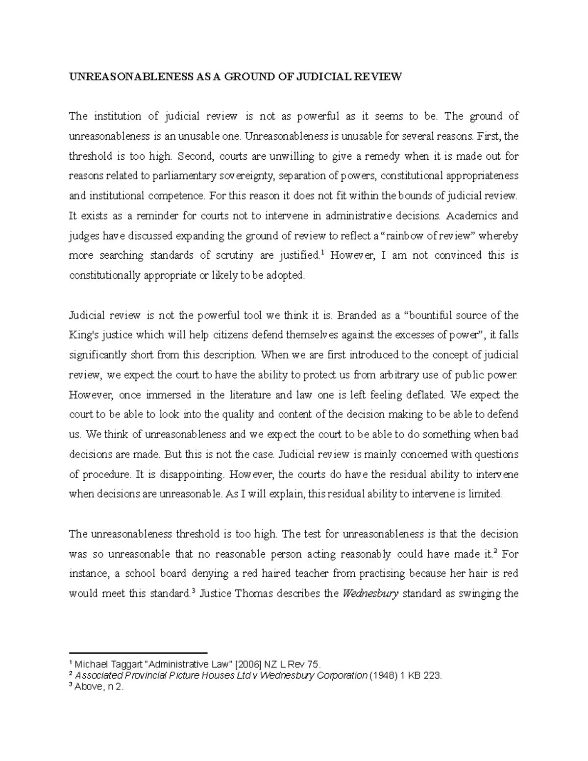 Critical Comment 2 - UNREASONABLENESS AS A GROUND OF JUDICIAL REVIEW ...