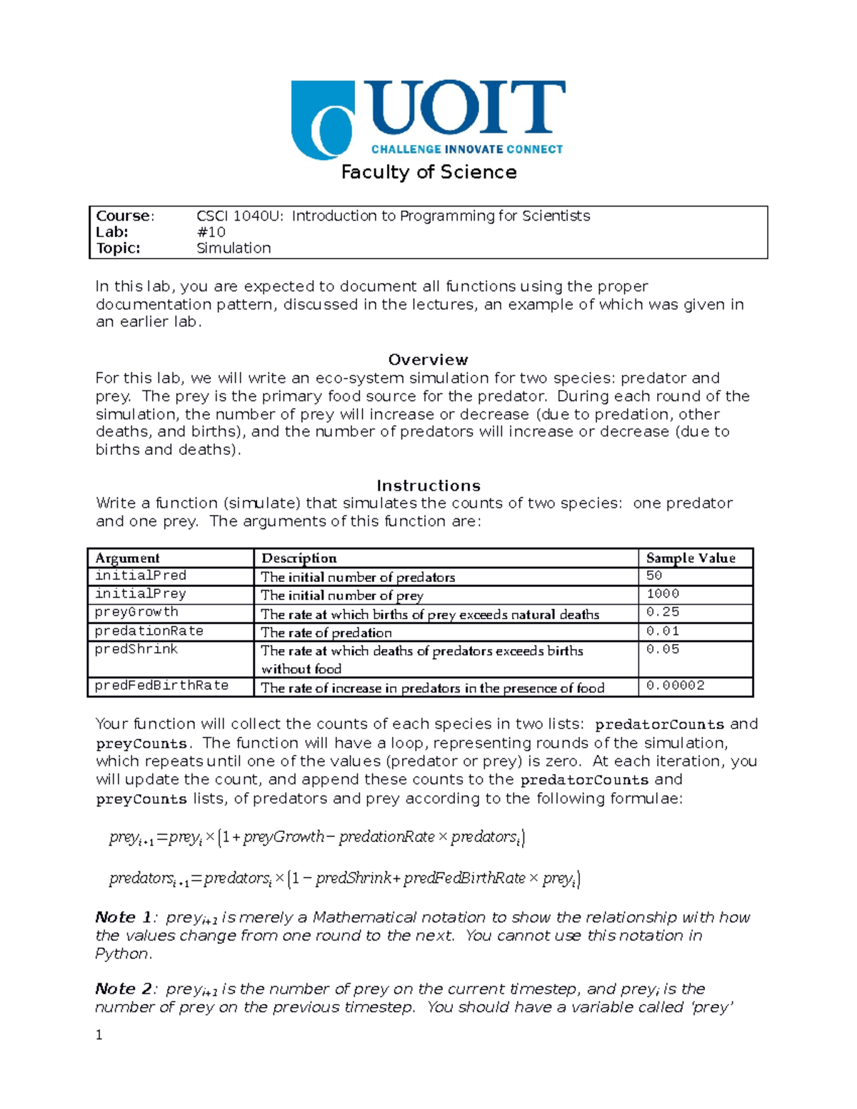Lab10 Simulation - Lab instructions - Faculty of Science Course: CSCI 1040U: Introduction to ...