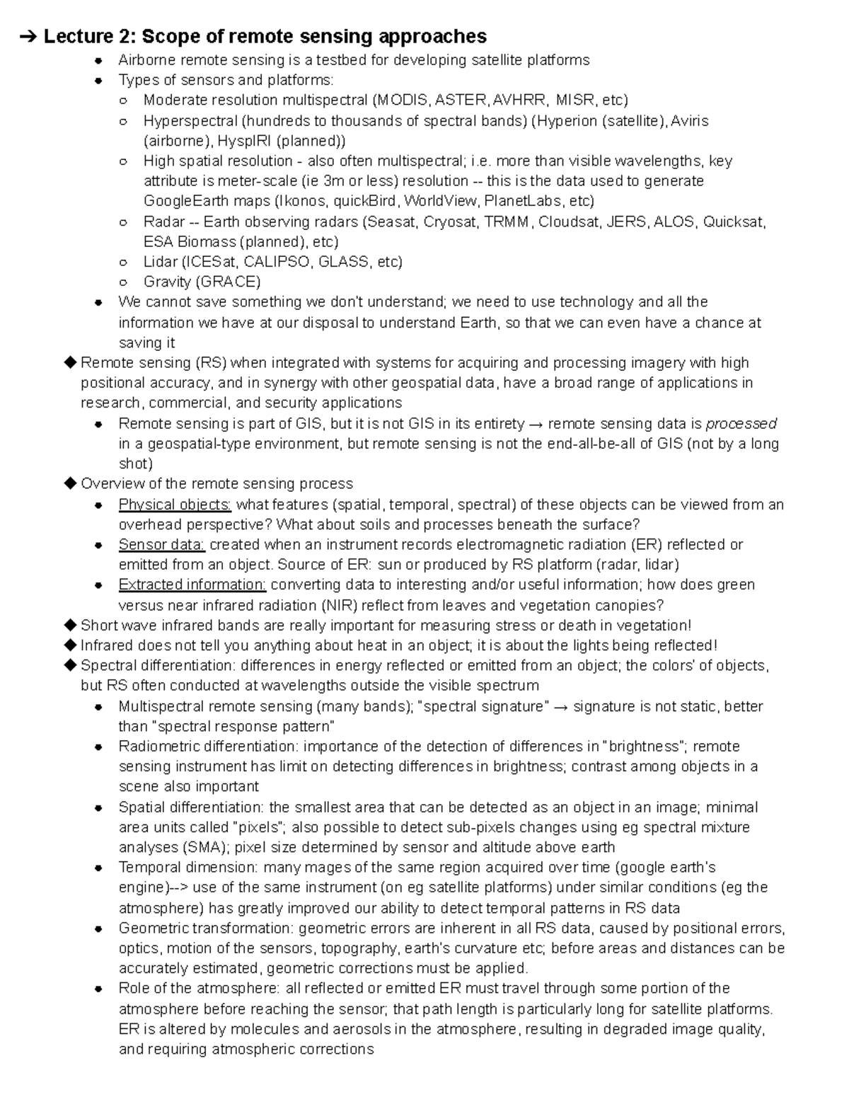 GEOG185-lecture - Lecture notes all - Lecture 2: Scope of remote ...