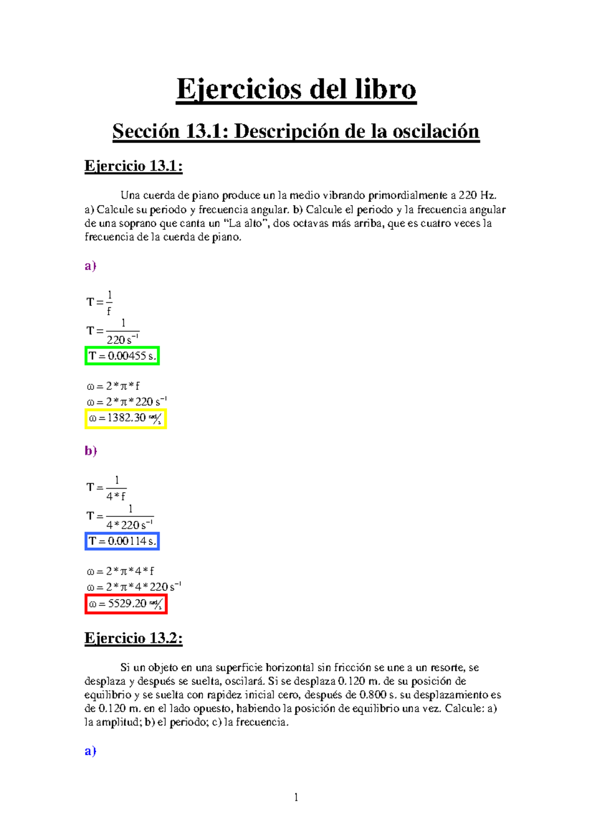 Idoc - Ejercicios resueltos - Ejercicios del libro Sección 13: Descripción de la oscilación ...
