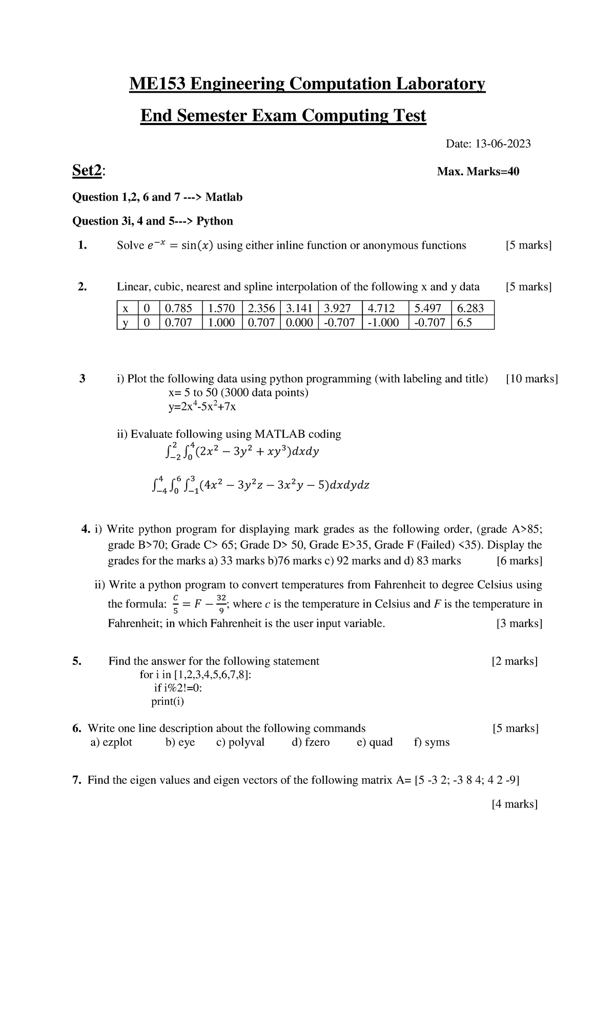 Set 2 mech b - Mechanical - ME153 Engineering Computation Laboratory ...