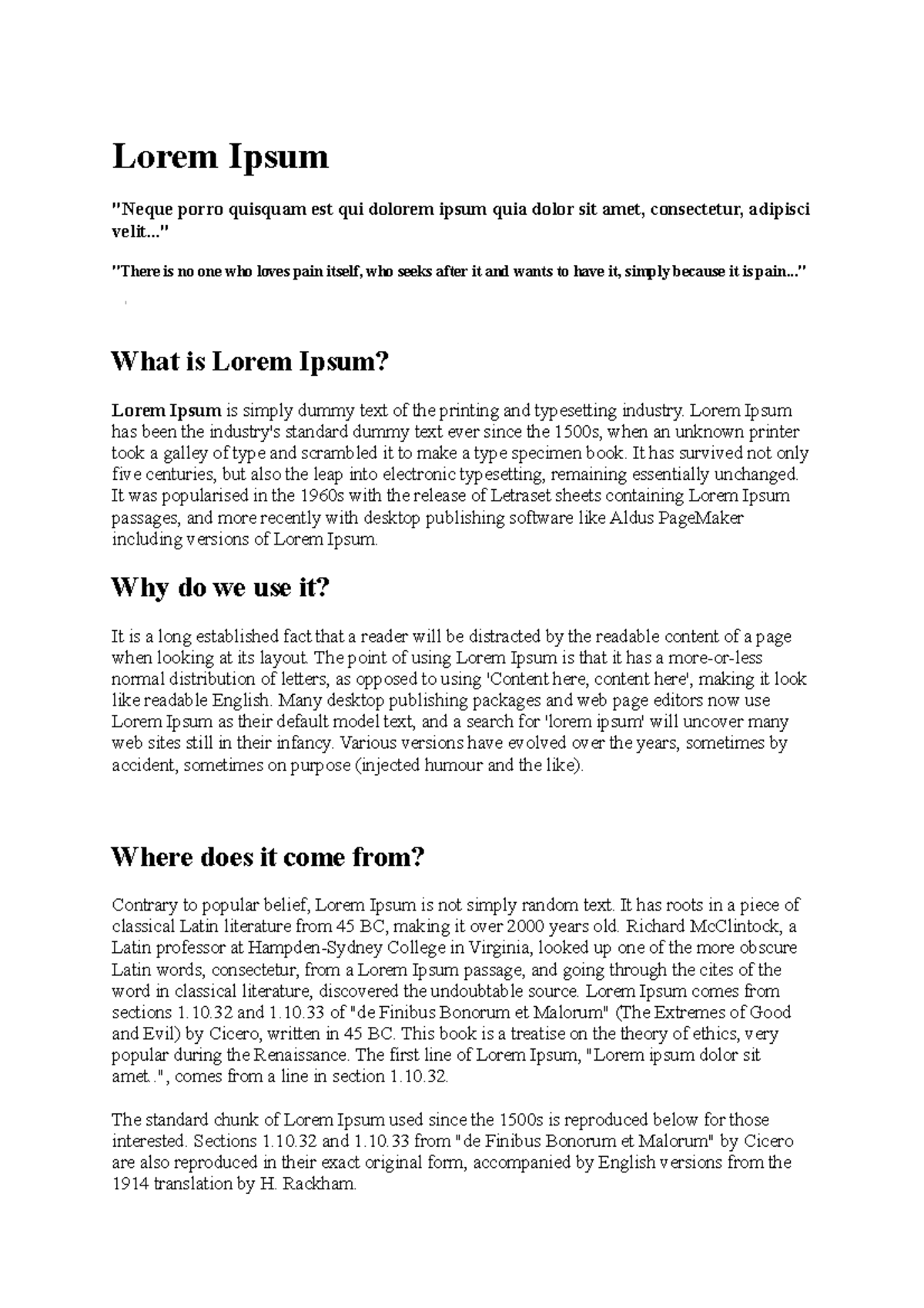 Sample Text - Lorem Ipsum "Neque porro quisquam est qui dolorem ipsum ...