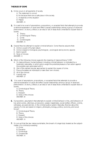 Theories OF Crime - Which of the following statements explains the ...