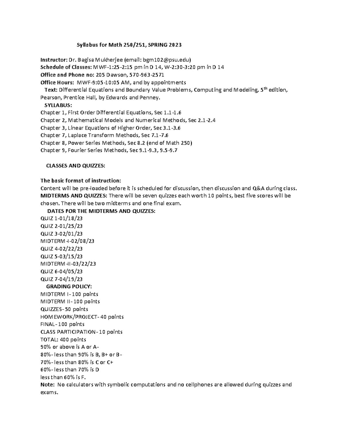 Syllabus MATH 250 251 sp 23 - Syllabus for Math 250/251, SPRING 2023 ...