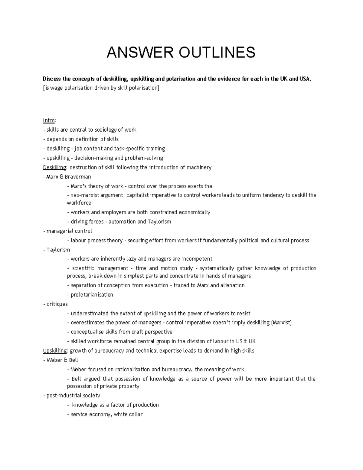 Summary - Answer outlines, lecture notes, readings summaries - ANSWER ...