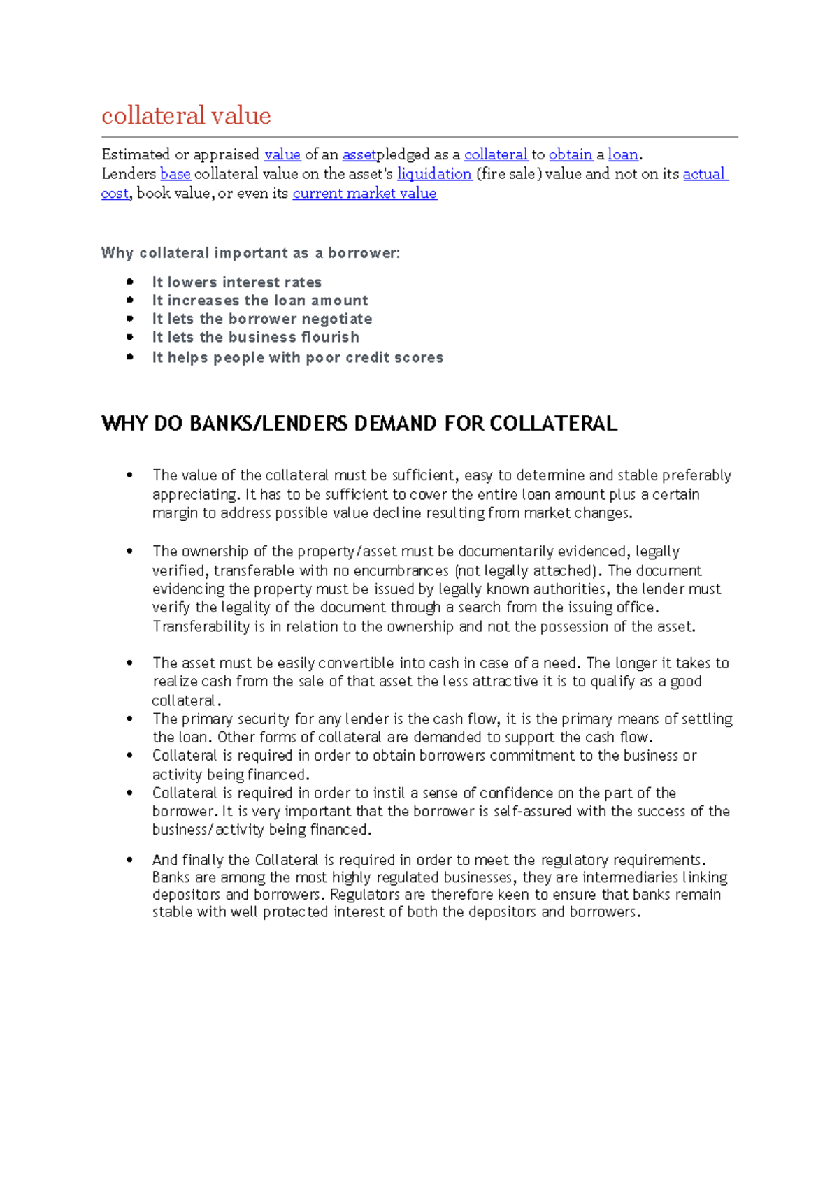 Document - I love it - collateral value Estimated or appraised value of ...