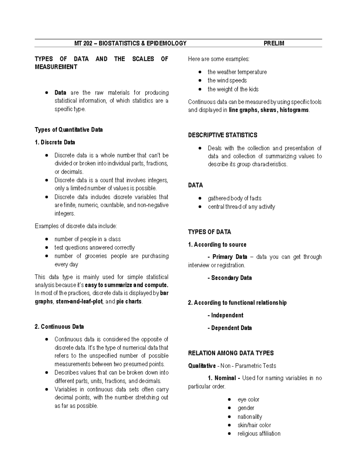 BIO STAT 2nd Topic - This is a lecture note containing the story, essay ...