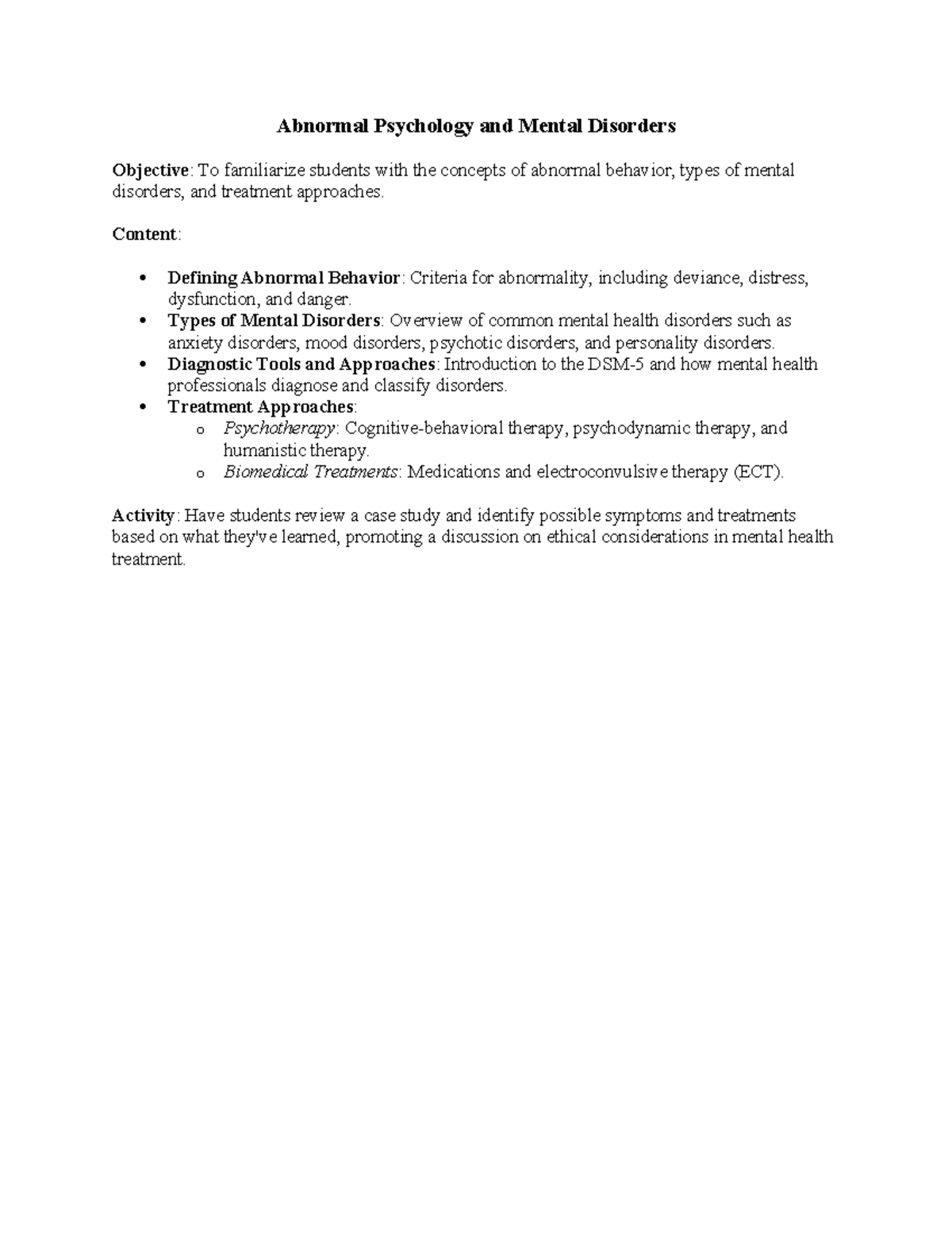 Abnormal Psychology and Mental Disorders Lesson - Abnormal Psychology ...