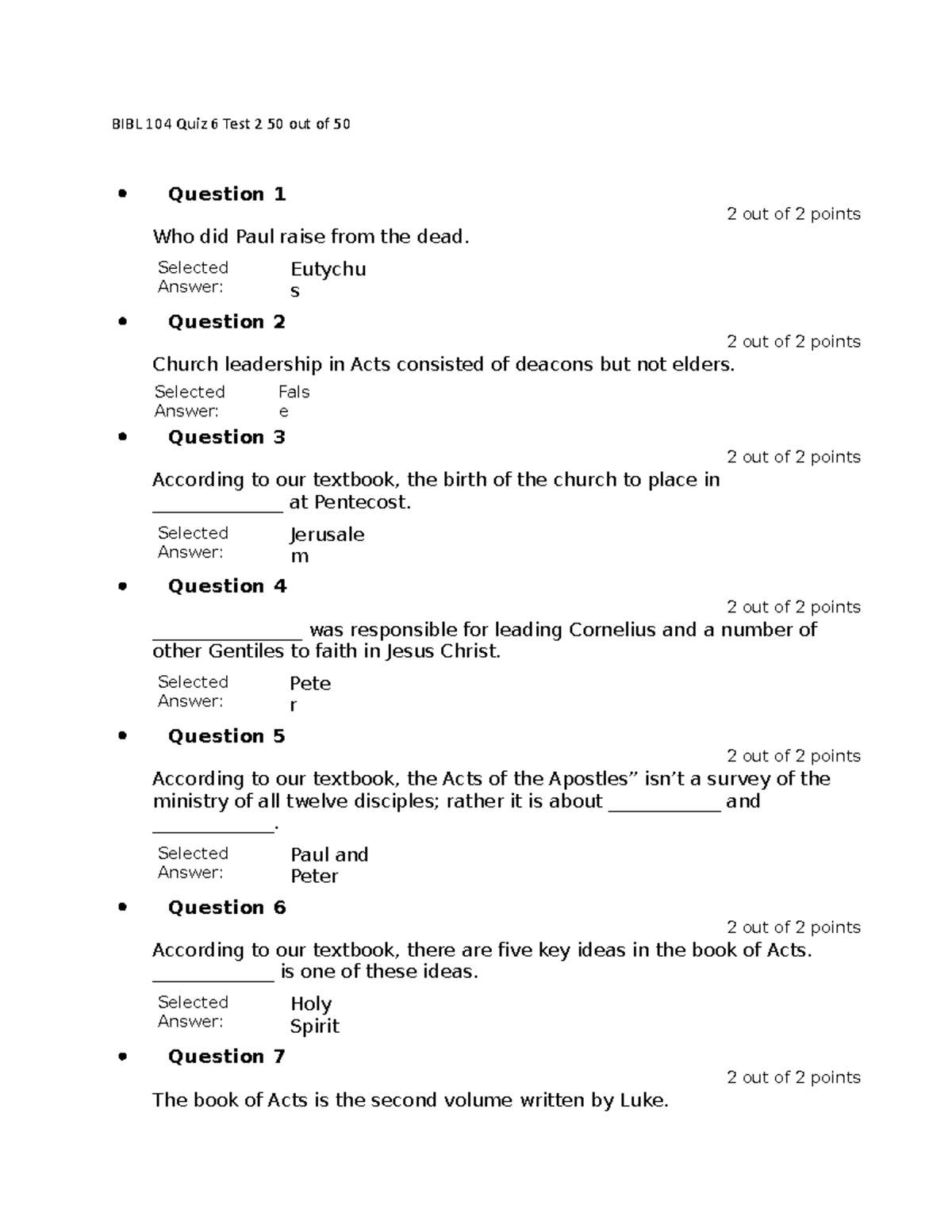BIBL 104 Quiz 6 Test 2 - Questions and answers for Chapter 6 2nd ...