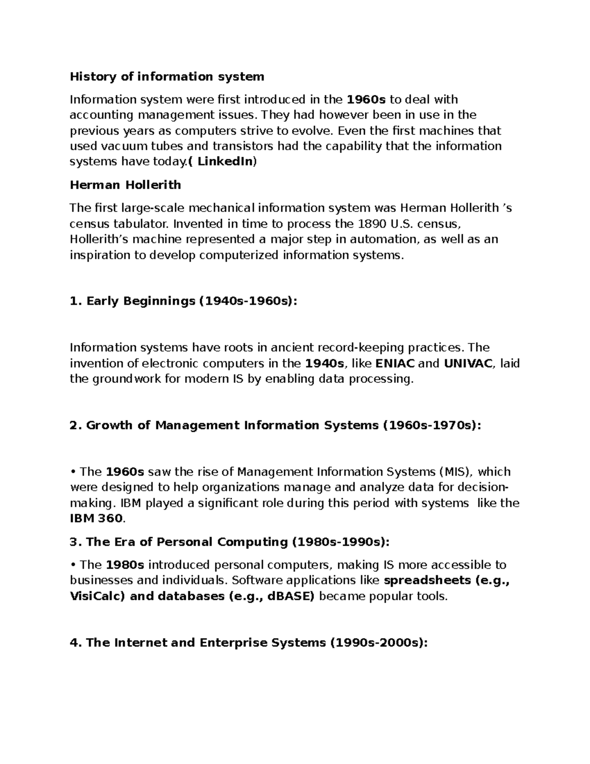 4 - History of IS - Summaries - History of information system ...