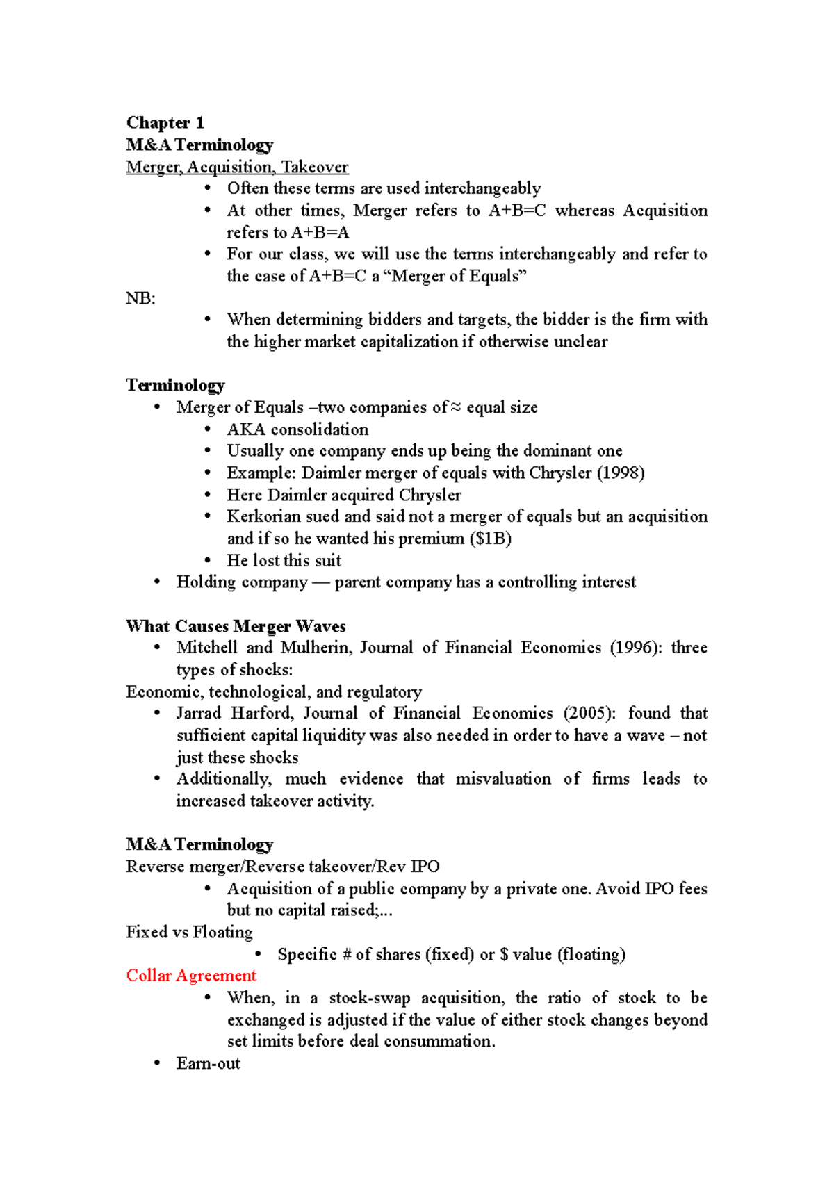 Fina 415 midterm prep (修复的) - Chapter 1 M&A Terminology Merger ...