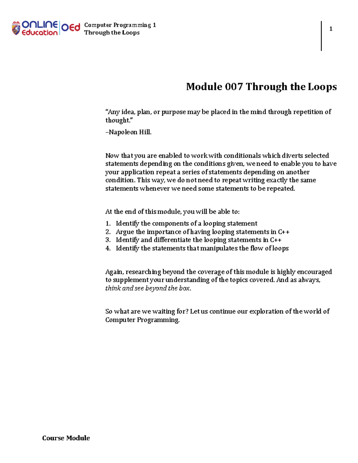 Module 007 Through the Loops - Computer Programming 1 Through the Loops ...