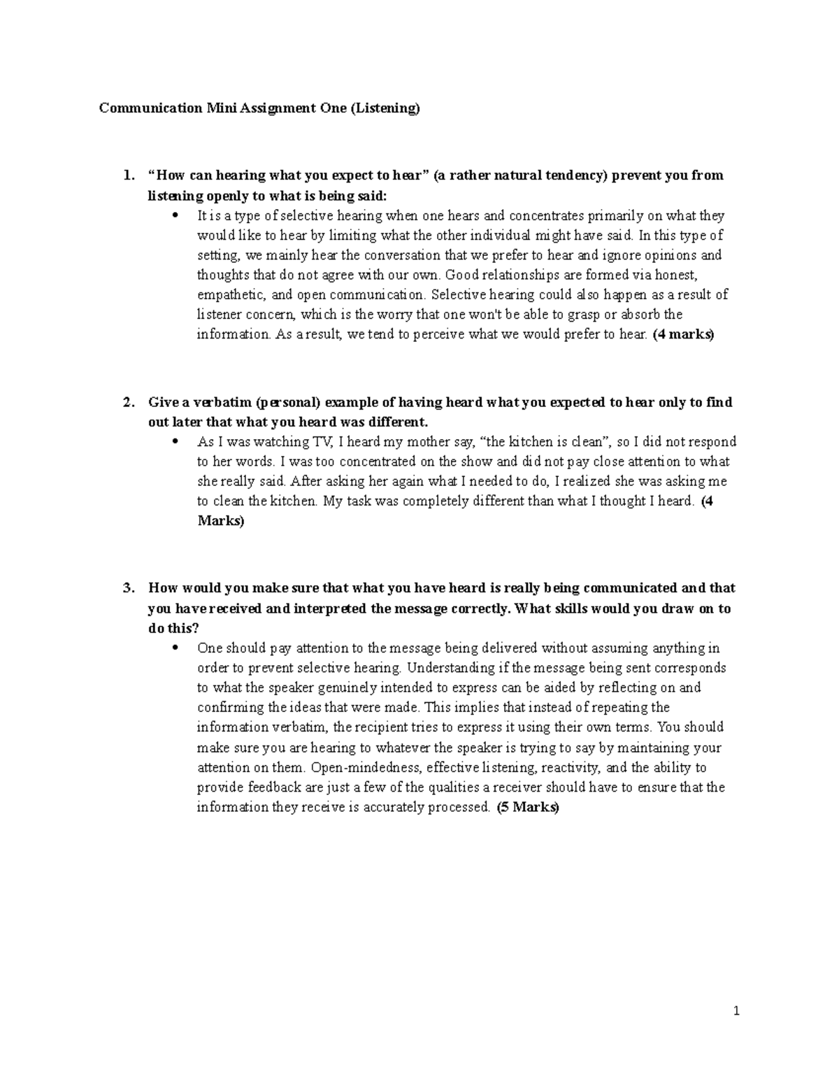 Communications 1 - Communication Mini Assignment One (Listening) “How ...