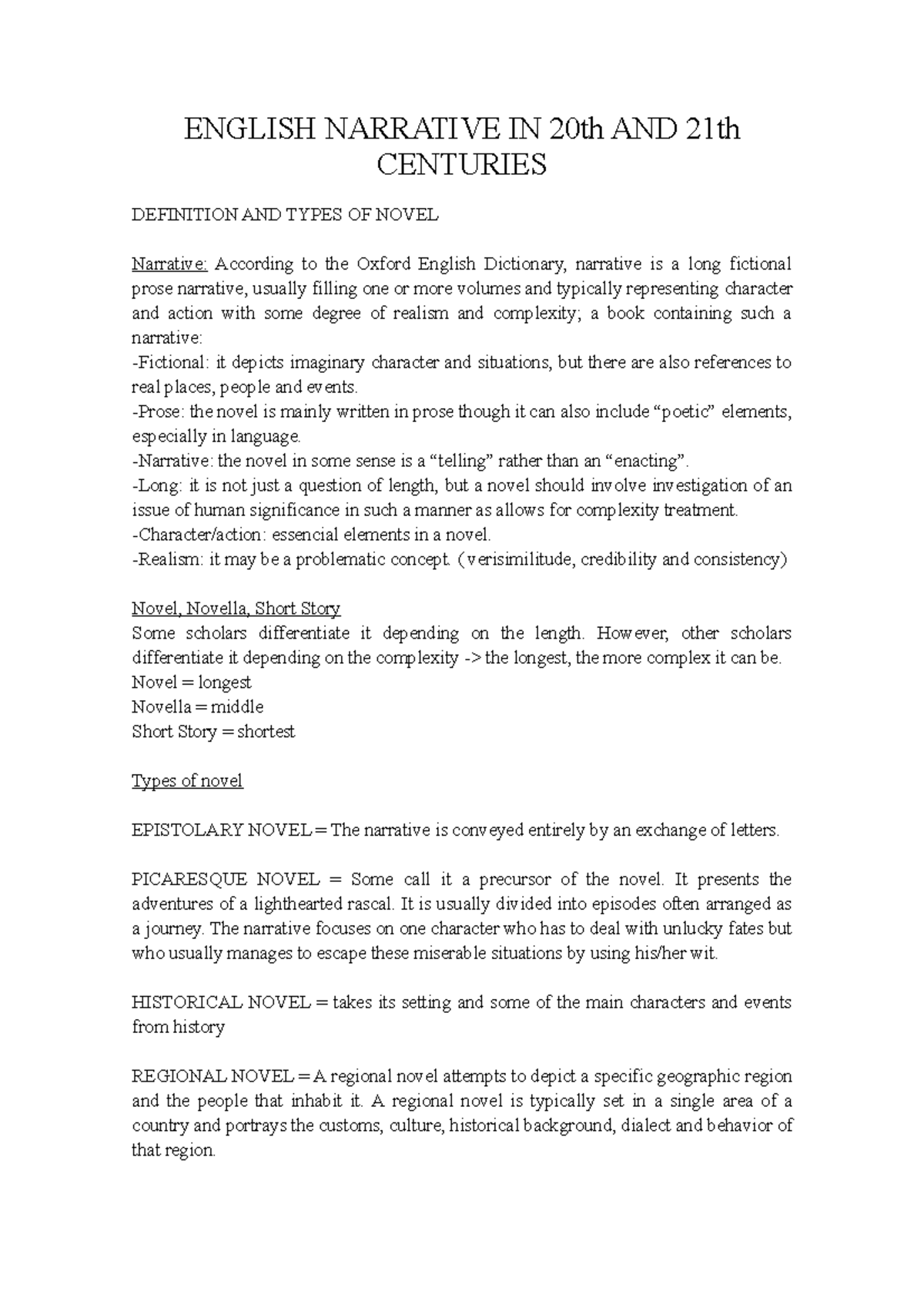 English Narrative IN 20th AND 21th Centuries - ENGLISH NARRATIVE IN ...