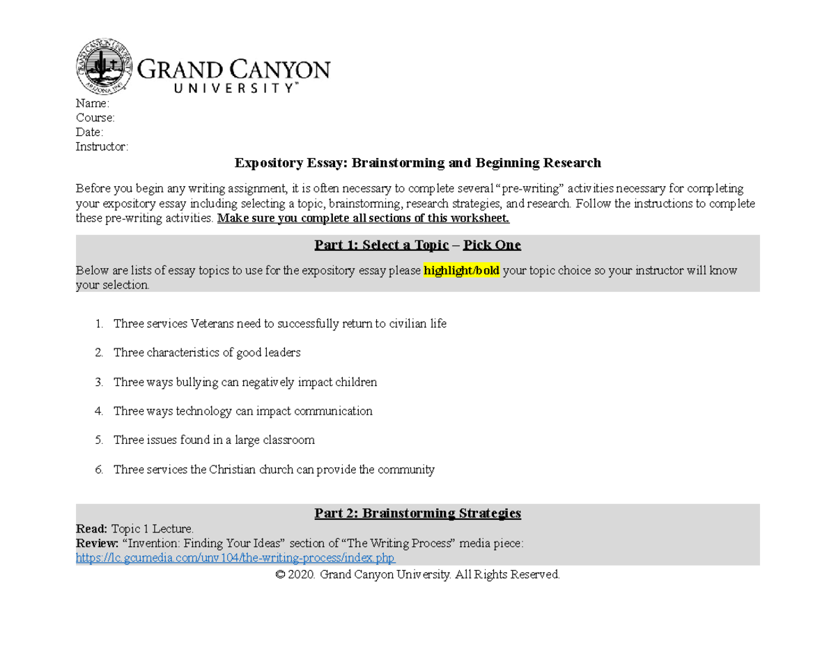 T1-Brainstorming Beginning Research Worksheet (Edit) - Name: Course ...