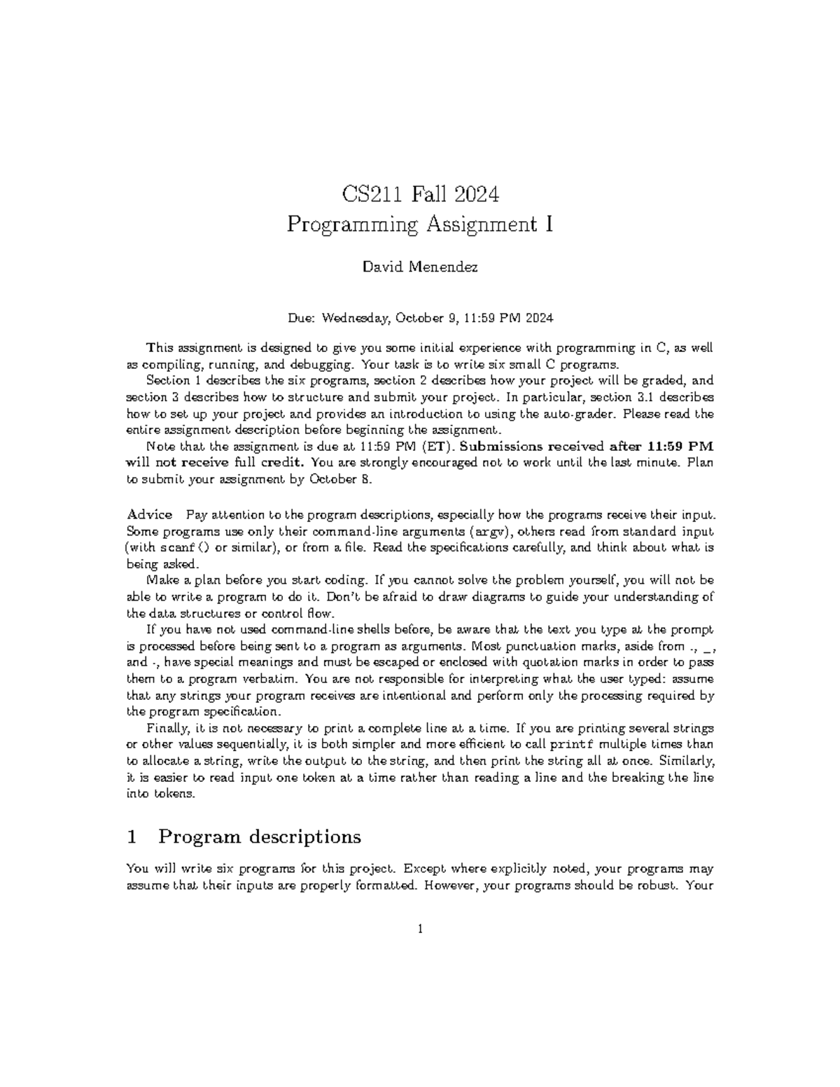 Pa1 - comp arch hw 1 - CS211 Fall 2024 Programming Assignment I David Menendez Due: Wednesday ...