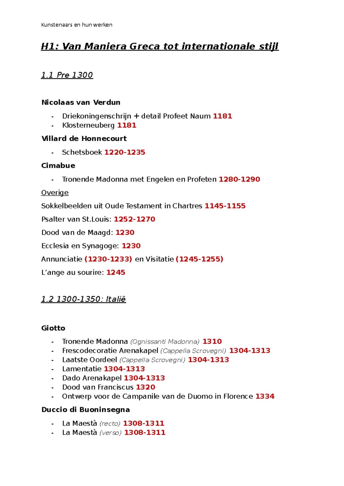 H1-H2-H3 kunstenaars en hun werken - H1: Van Maniera Greca tot ...