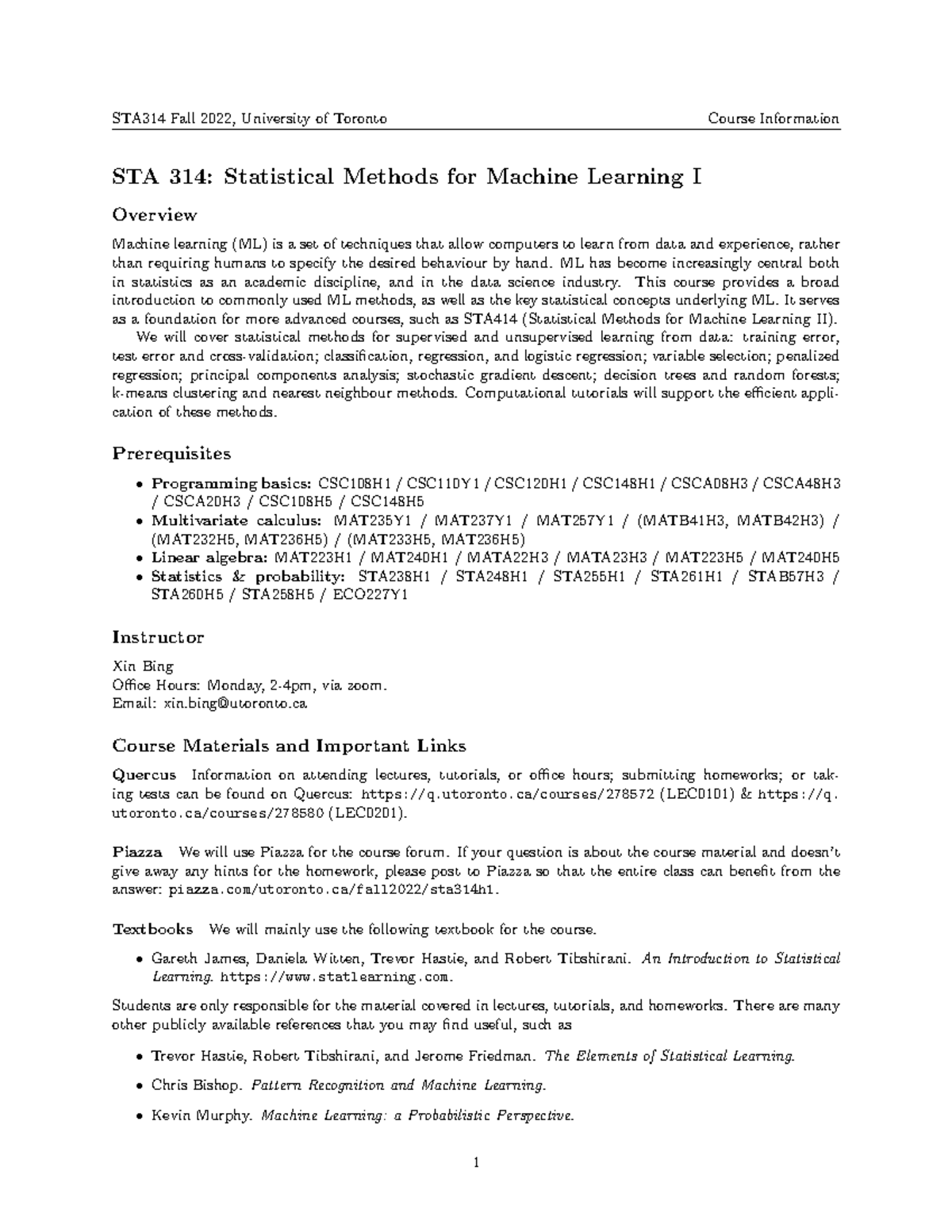 STA314 - document - STA 314: Statistical Methods for Machine Learning I ...