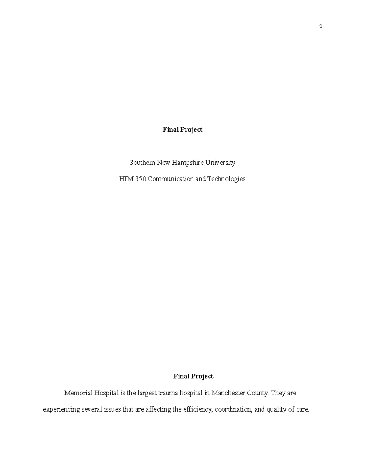HIM 350 Final Project Final 2 - Final Project Southern New Hampshire ...