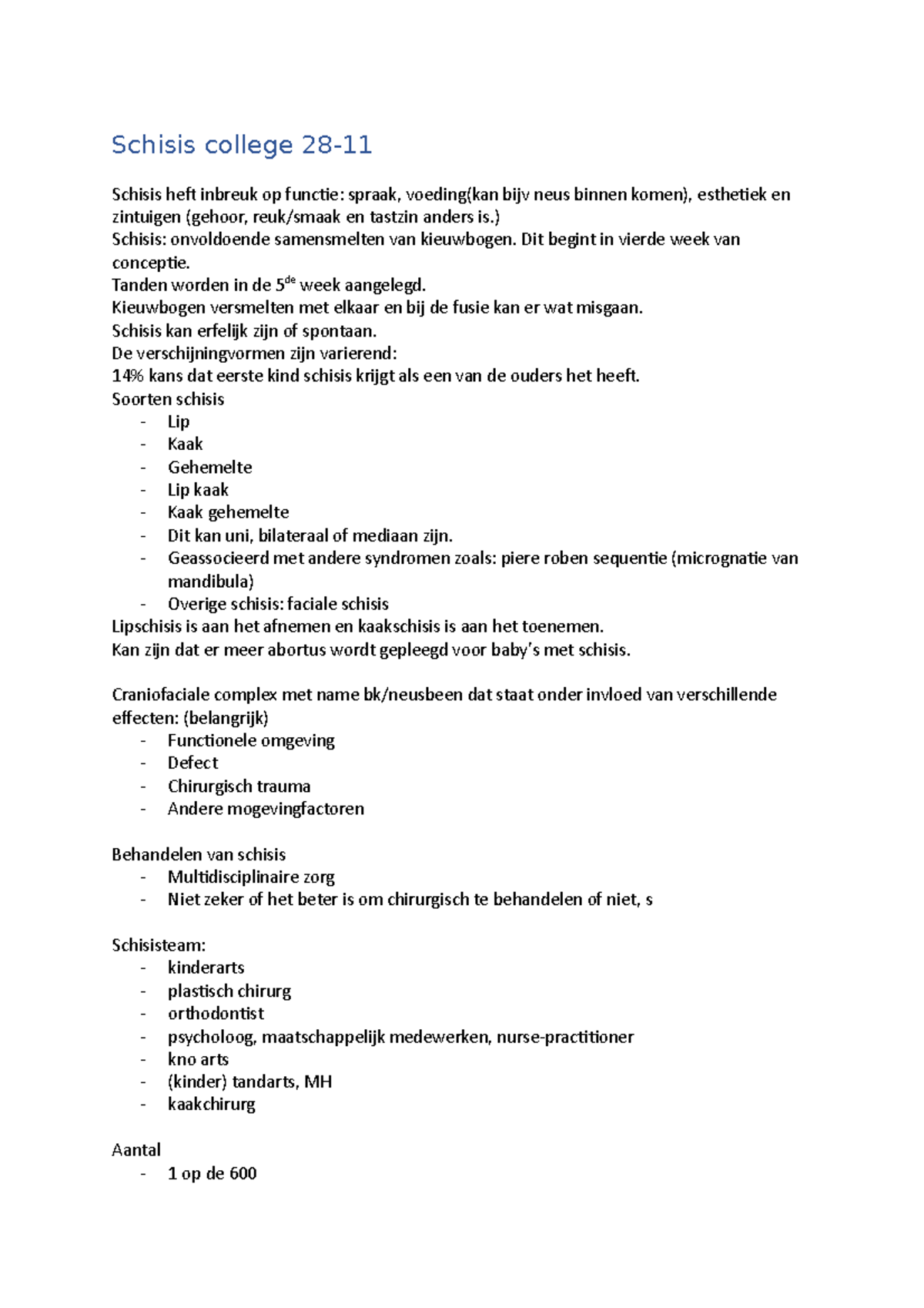 Schisis college - ) Schisis: onvoldoende samensmelten van kieuwbogen ...