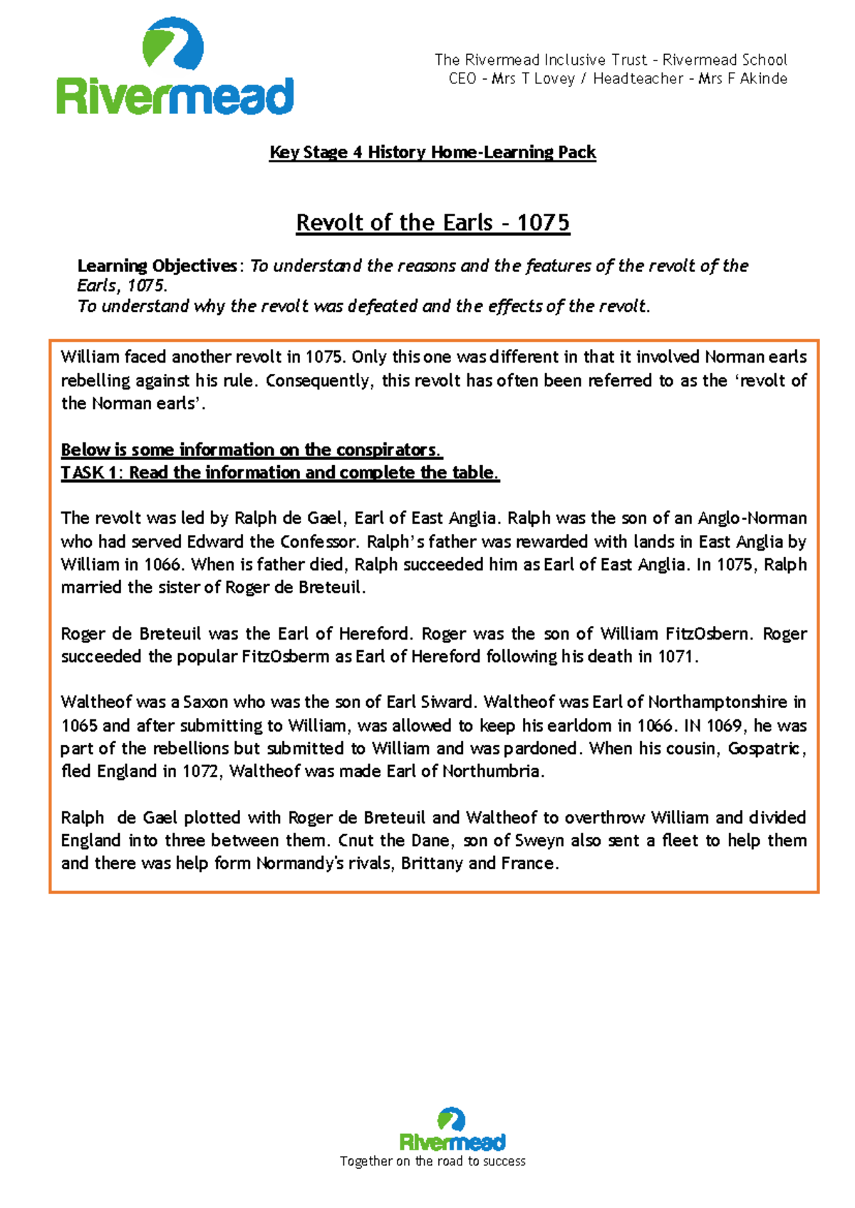 Ks4 history learning pack - CEO – Mrs T Lovey / Headteacher – Mrs F ...