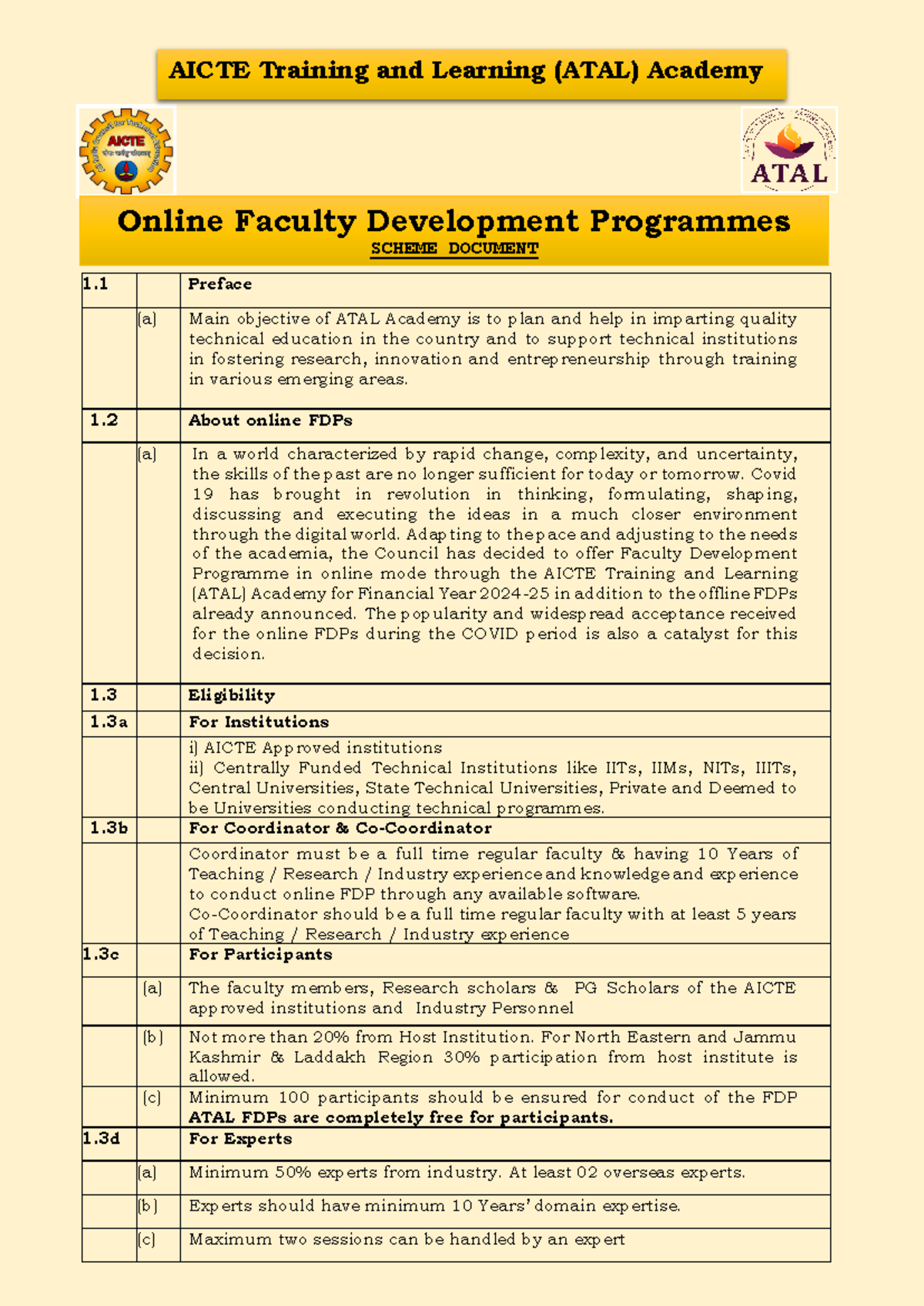 ATAL Online FDP Scheme Document 2024-25 - 1 Preface (a) Main objective of ATAL Academy is to ...